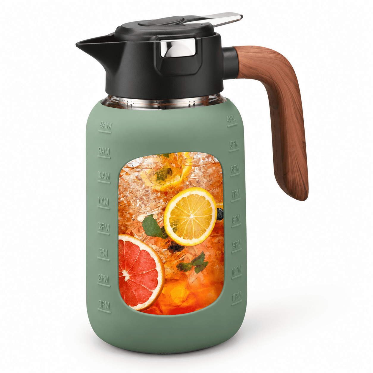 Olive 64 Ounces Borosilicate Glass Beverage Pitcher with Lid and Handle ...