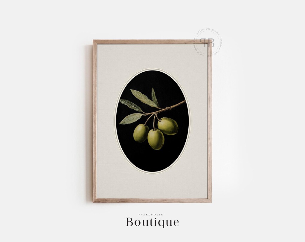 Olive Botanical Print Vintage Style Still Life Wall Art Dark Academia ...