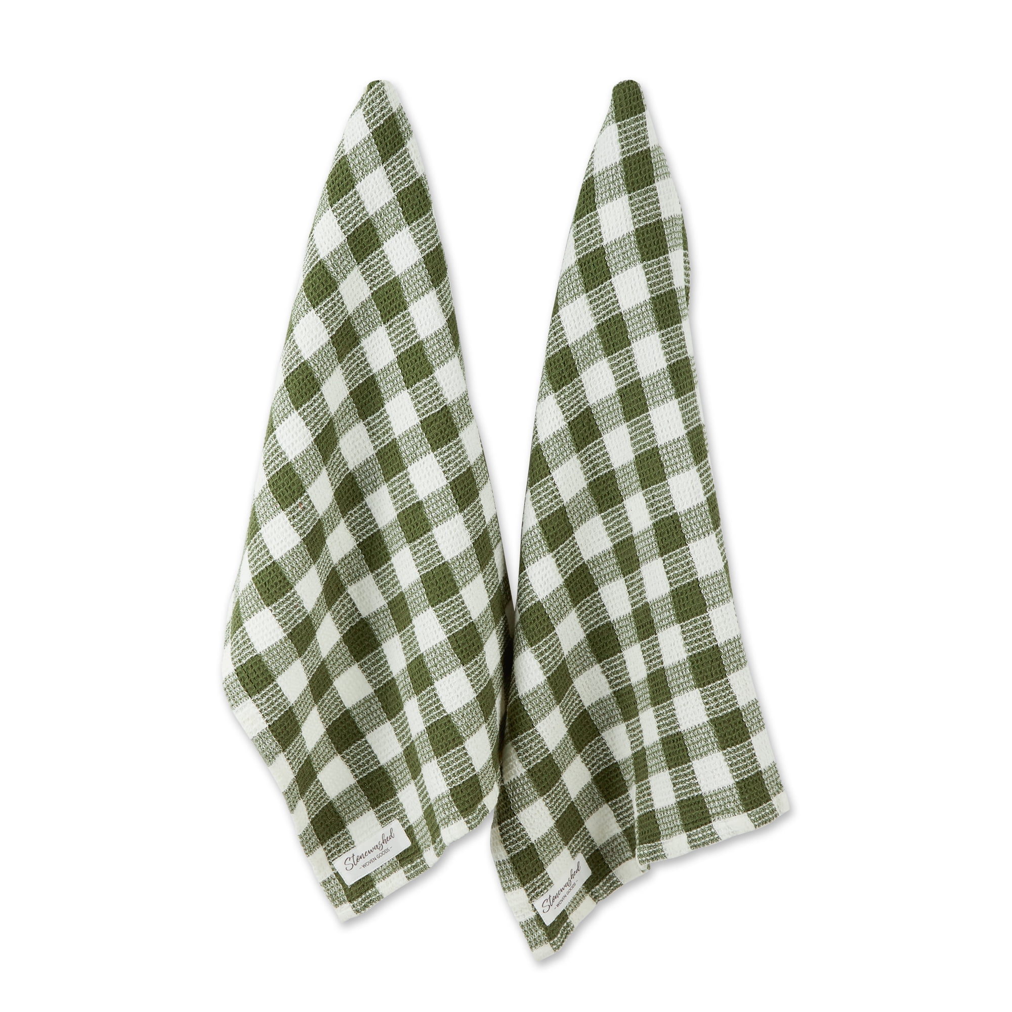 Olive Checker Washed Waffle Dishtowel (Set of 2) - Walmart.com