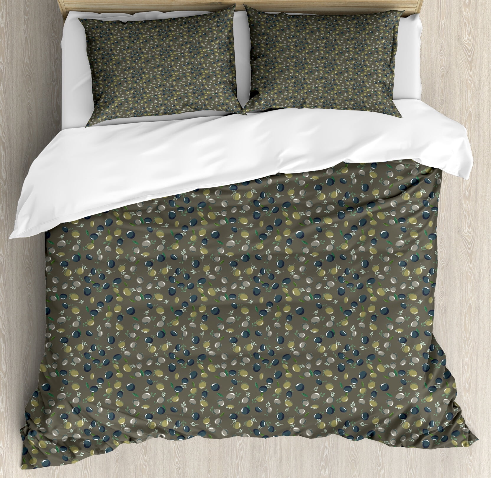 Olive Duvet Cover Set, Various Circular Organic Plantation Leaves and ...
