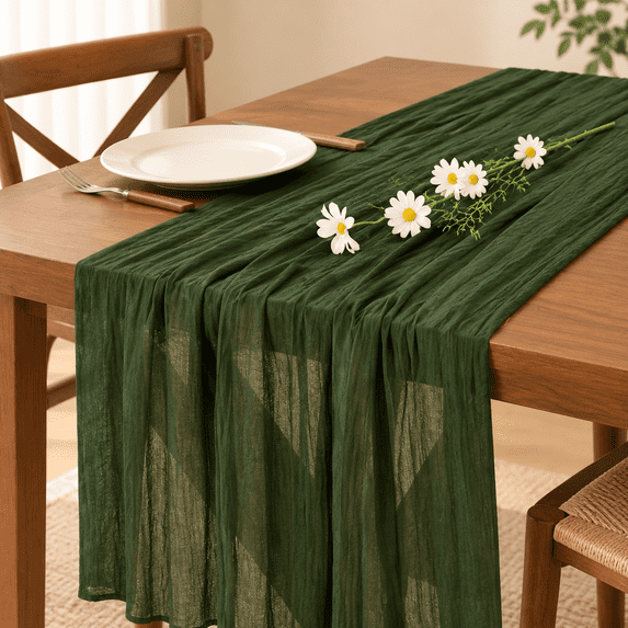Olive Green 10ft X 2pcs Cheesecloth Table Runner for Boho Wedding ...