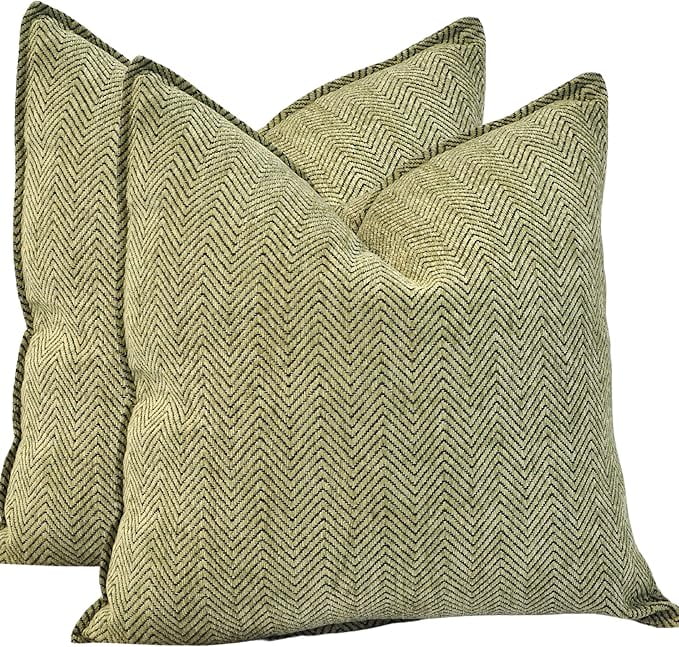 Olive Green 20x20 inches Chenille Pillow Covers Set of 2 / Soft Cozy ...