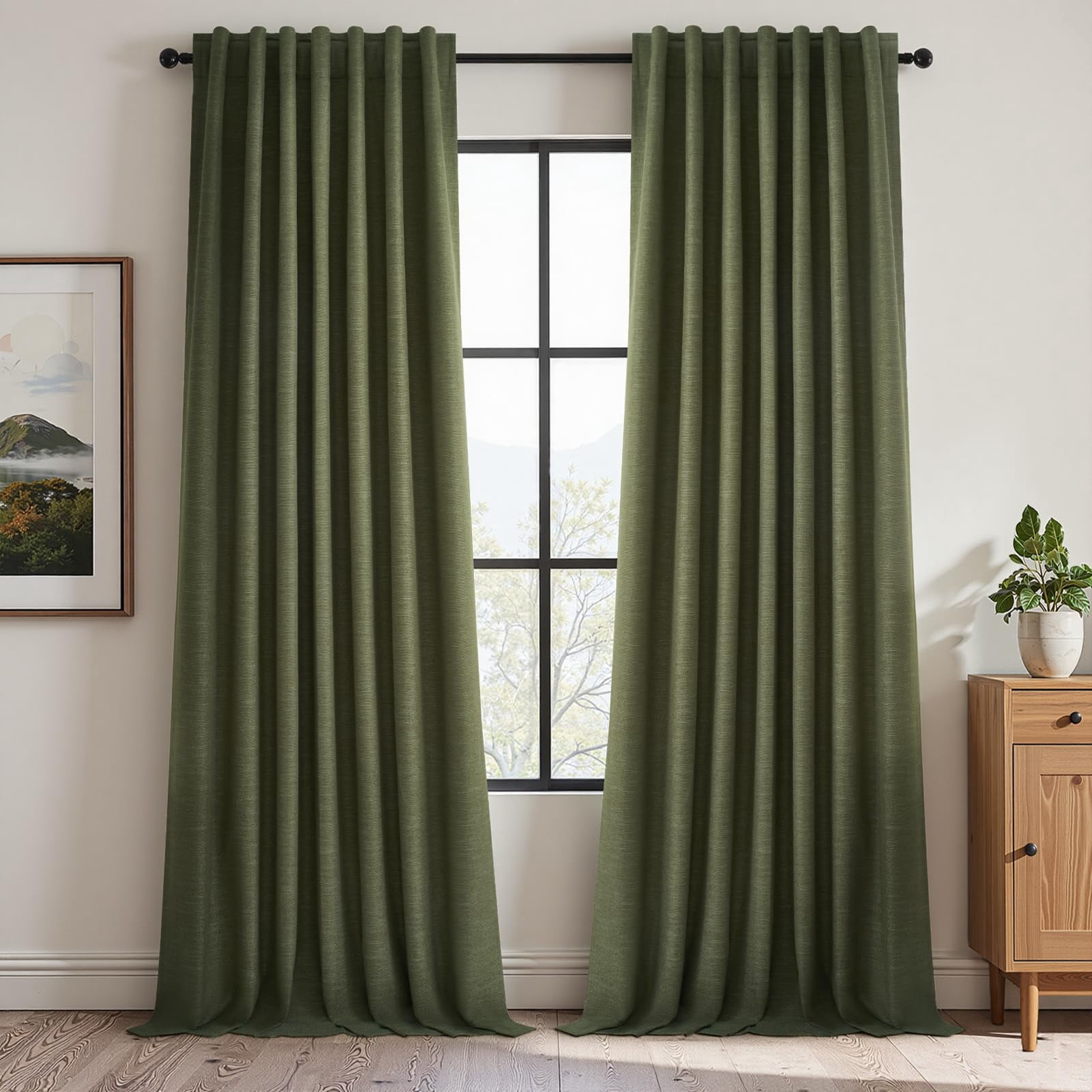 Olive Green 52"W x 120"L (Pack of 2) Curtains for Living Room Bedroom ...