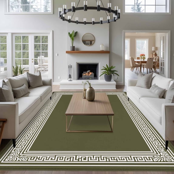 Olive Green Abstract Art 8x10 Area Rug for Living Room Sectional Sofa ...