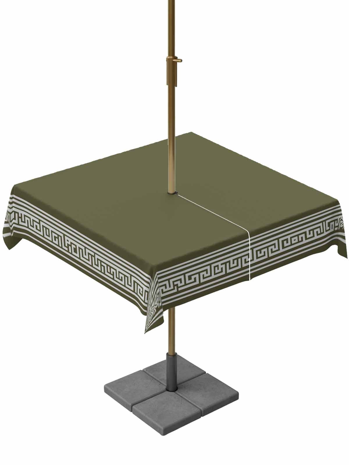 Olive Green Abstract Art Square Outdoor Tablecloth with Umbrella Hole ...