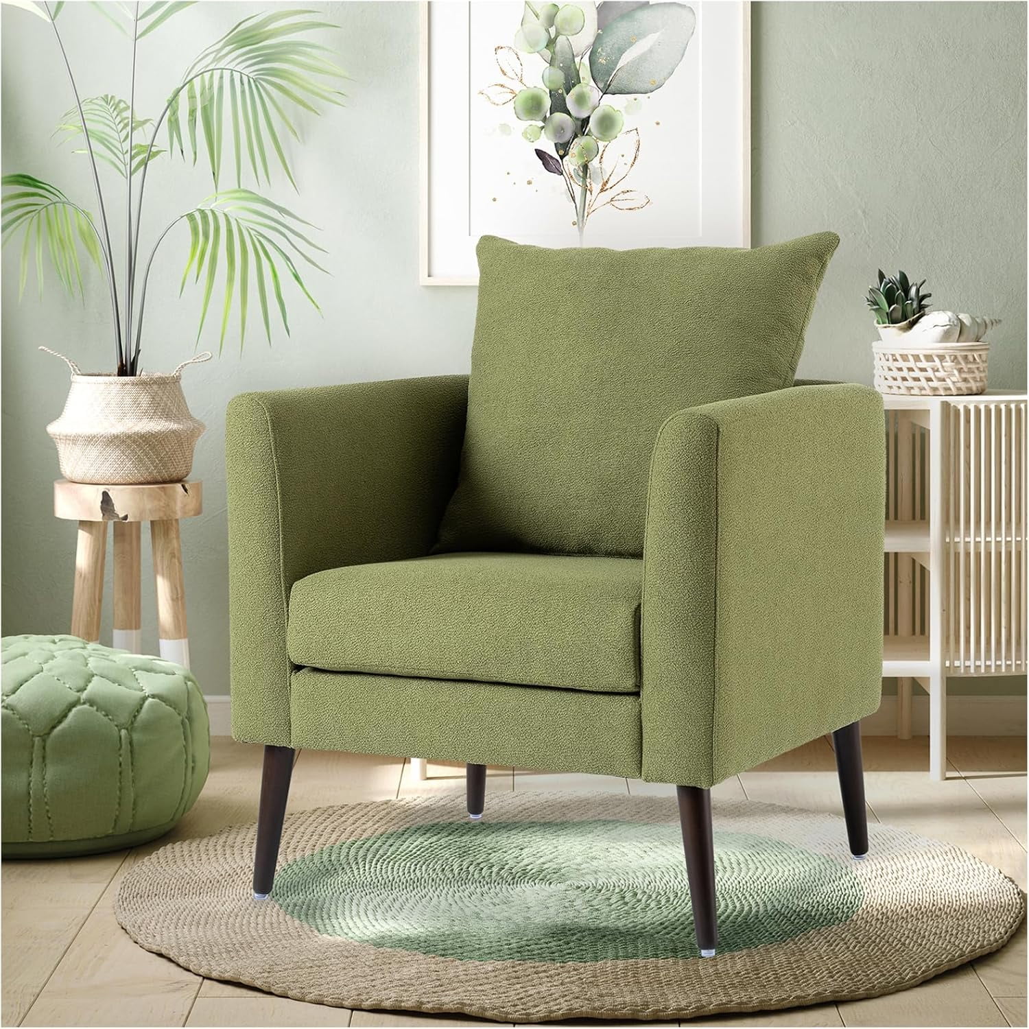 Olive Green Accent Chair Upholstered Armchair, Modern Reading Chairs ...