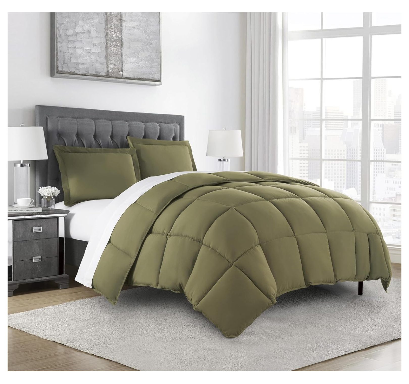 Olive Green Down Alternative Comforter Oversized Queen - 3-Piece ...
