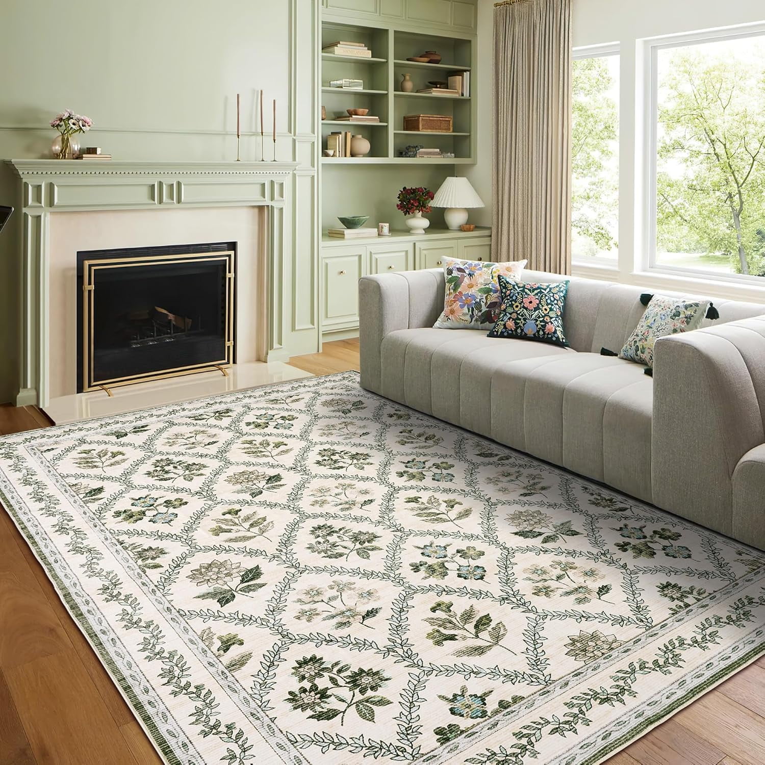 Olive Green Area Rug For Living Room Decor Green Floral Area Rugs For ...
