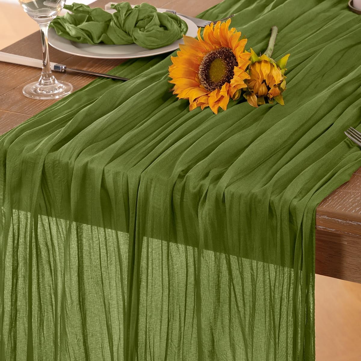 Olive Green Cheesecloth Table Runner Fall Table Runner Boho Gauze 120 ...