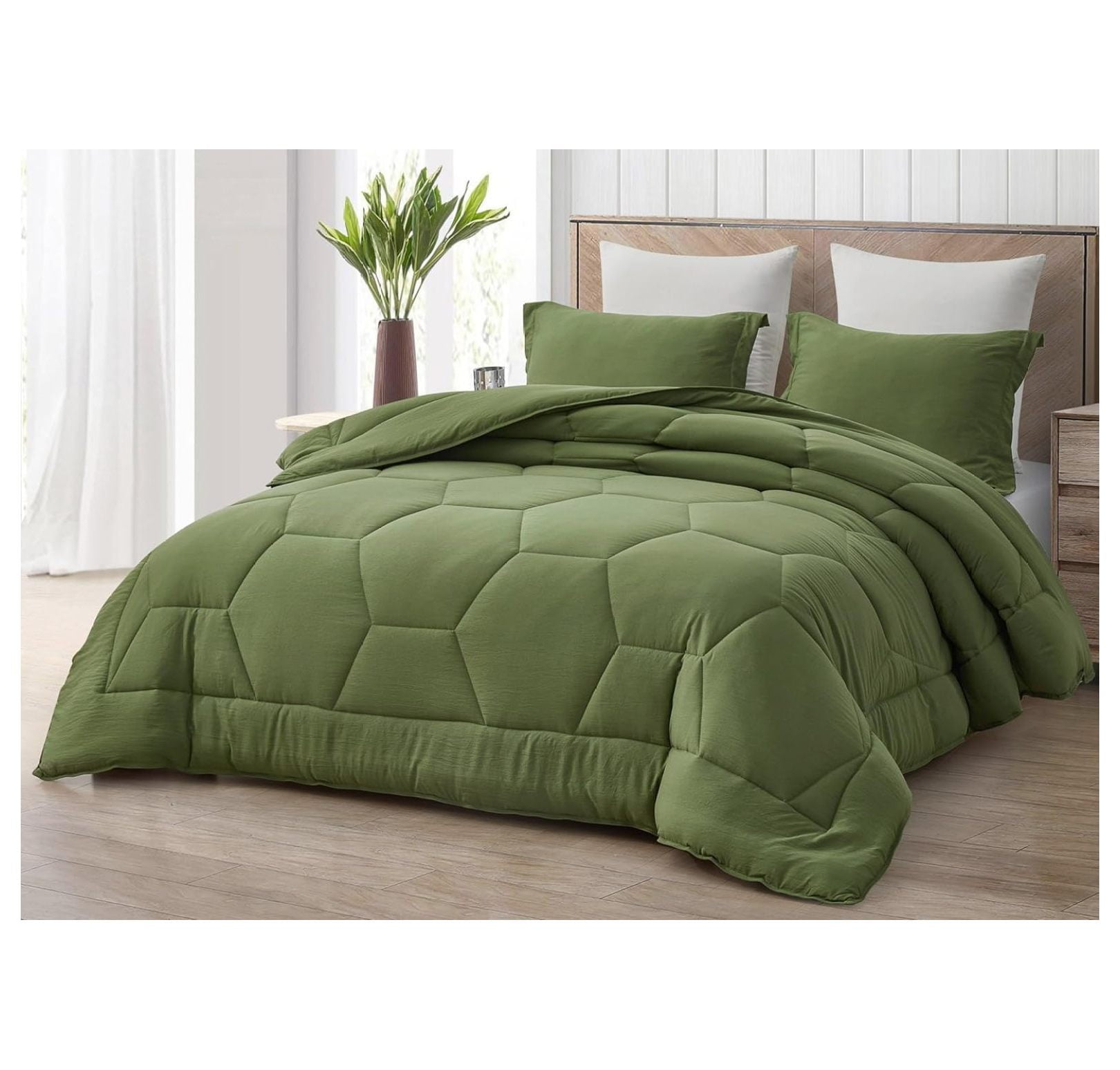 Olive Green Comforter Set Oversized King Size 3-Piece Fluffy Soft ...