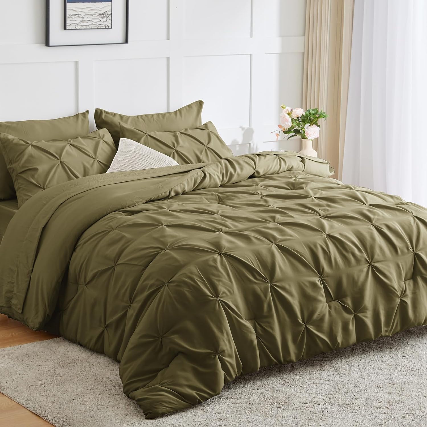 Olive Green Comforter Set Queen (88"x88") 7 Pieces Light Olive ...