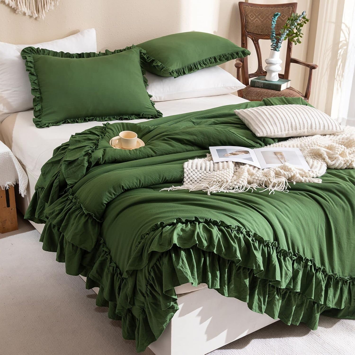Olive Green Comforter Set Queen,Farmhouse Bedding Queen Size Comforter ...