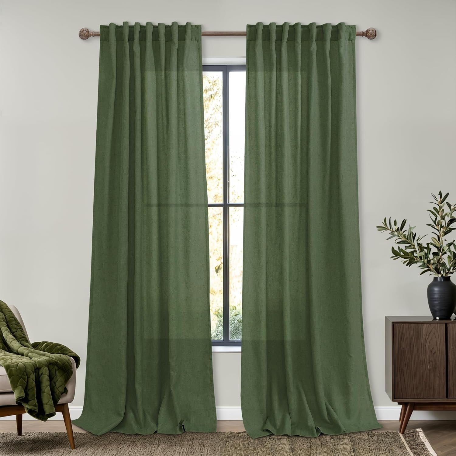 Olive Green Curtains 84 Inch Length for Living Room 2 Panels Set,Light ...