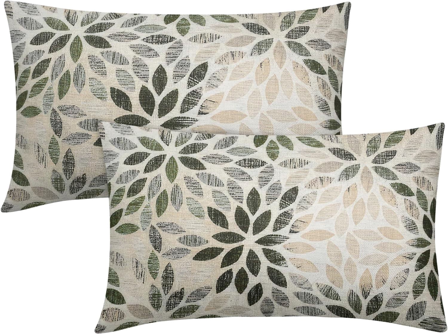 Olive Green Dahlia Lumbar Pillow Covers 12x20 In Rustic Geometric ...