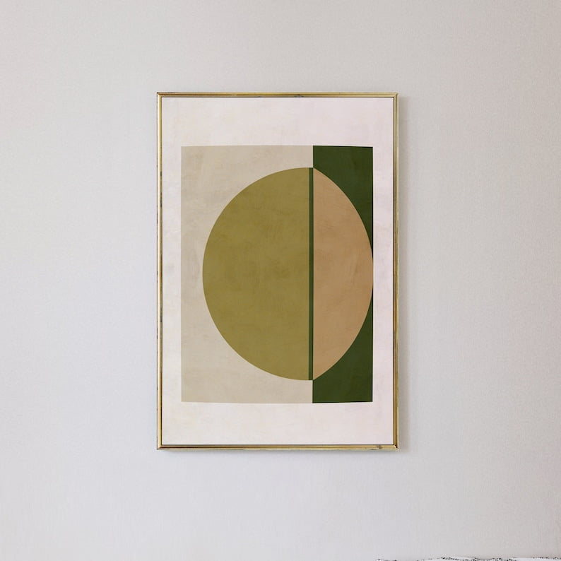 Olive & Green Geometric Abstract Art Print – Modern Neutral Tones ...