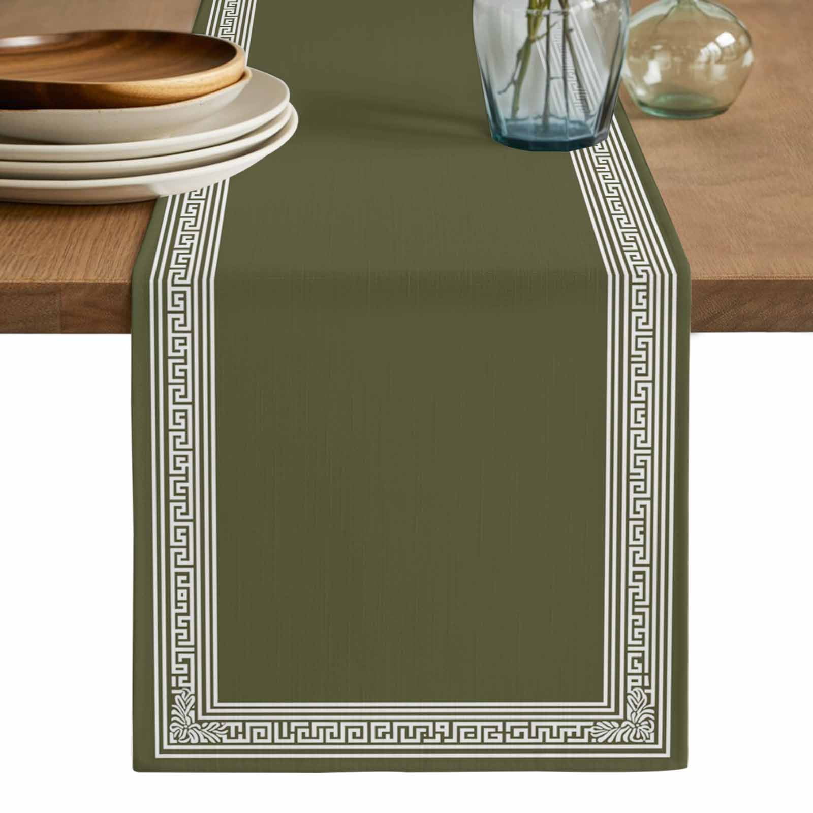 Olive Green Greek Key Table Runner, Geometric Greece Ancient Farmhouse ...