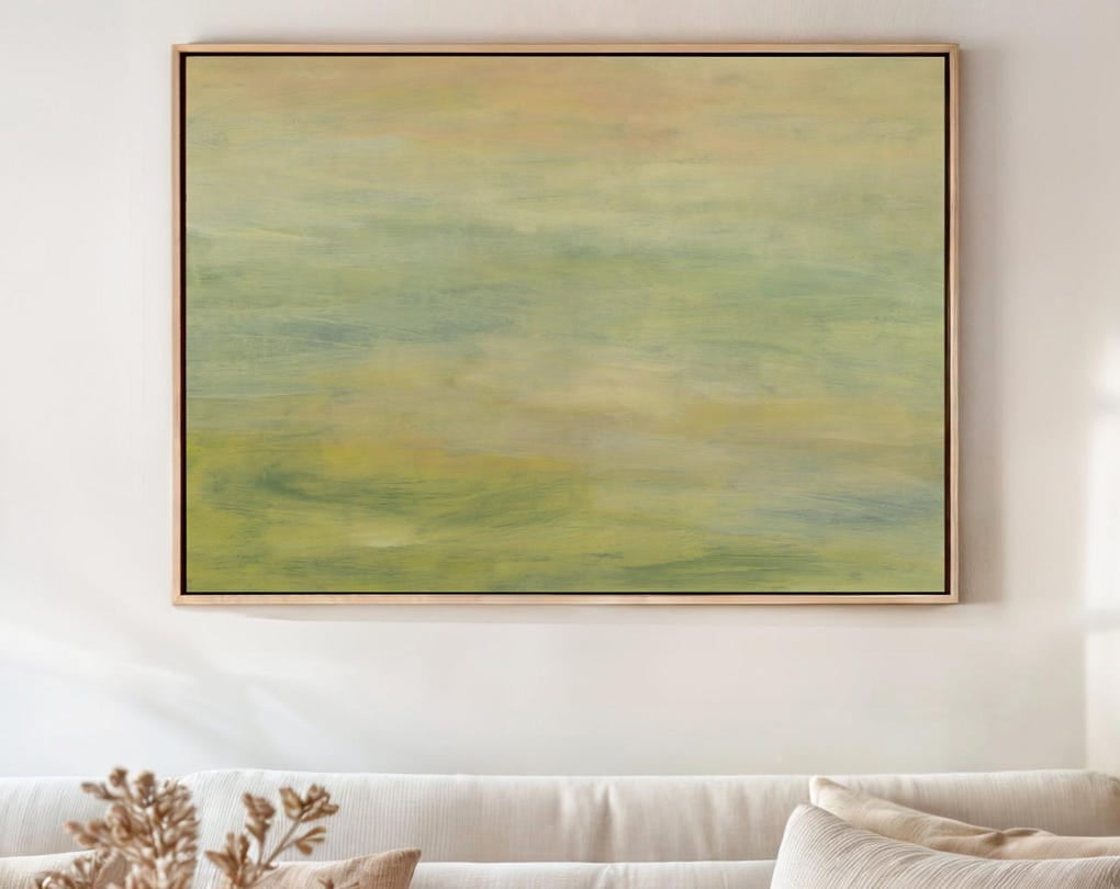 Olive Green Horizontal Wall Art, Forest Green Abstract Landscape Wall ...