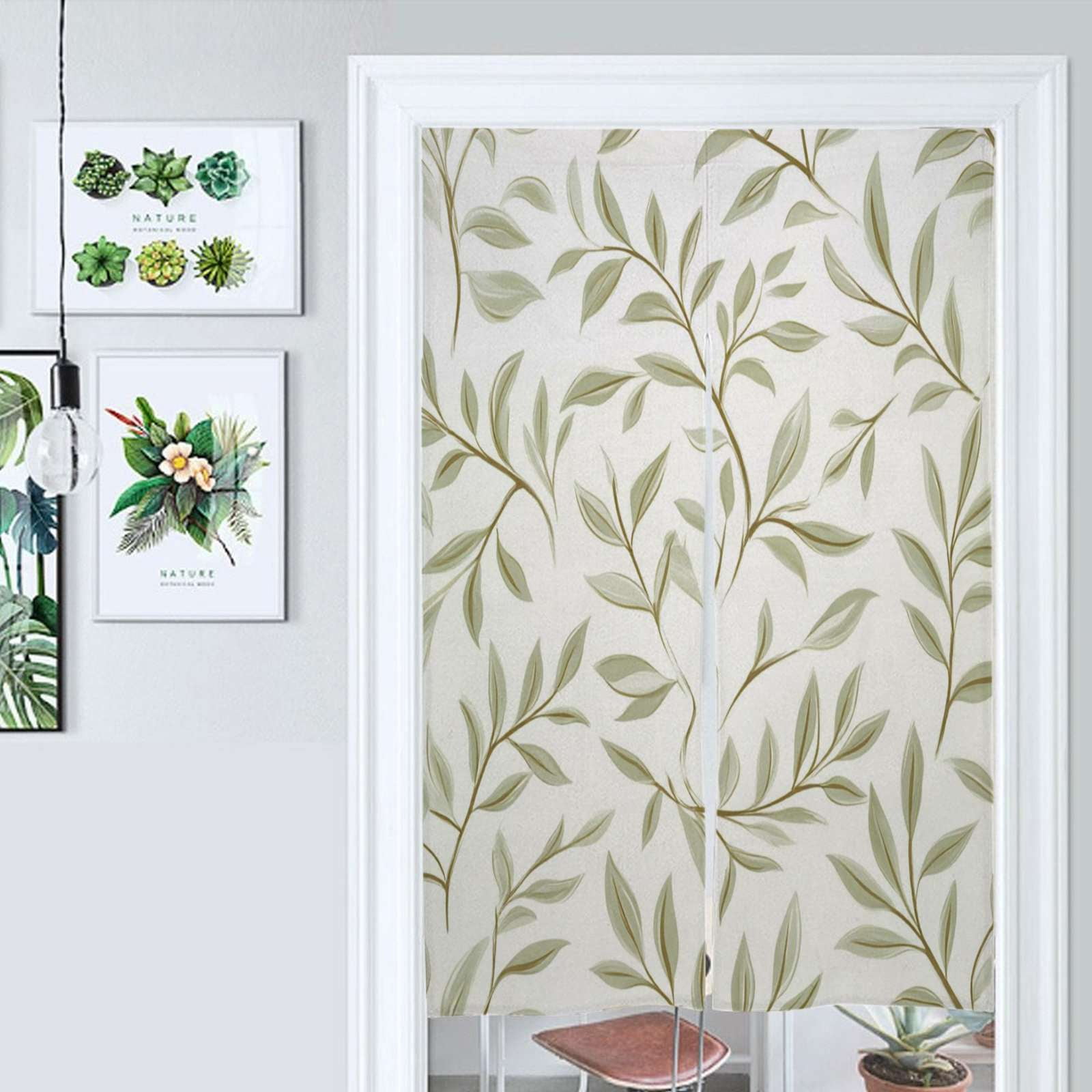 Olive Green Leaf Seamless Pattern Door Curtain Nordic Living Room ...