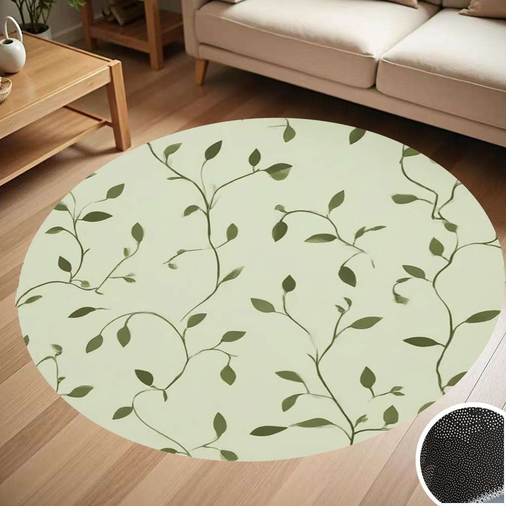 Olive Green Leafy Pattern Round Carpet Living Room Bedroom Home ...