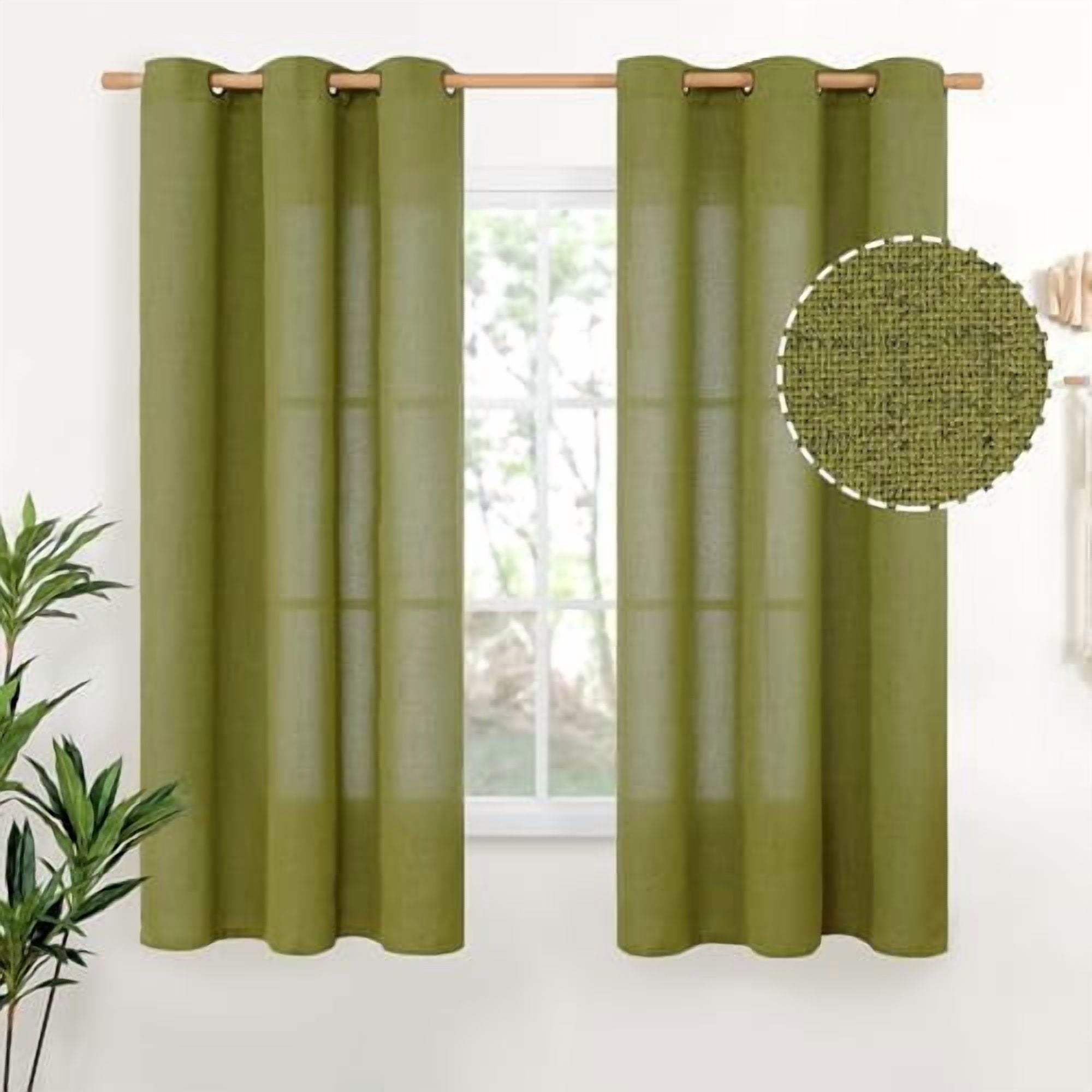 Olive Green Linen Curtains 63 Inches Length for Bedroom - Short ...