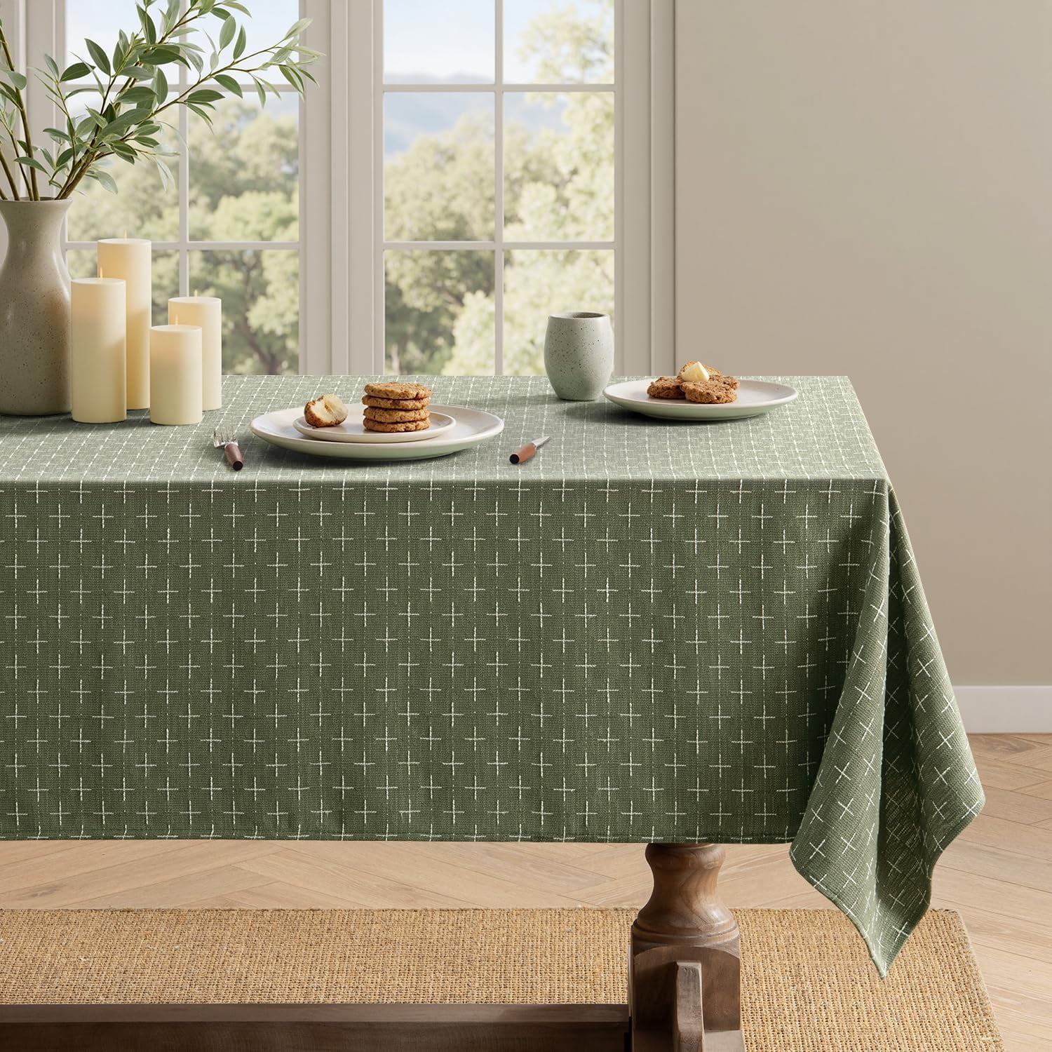 Olive Green Linen Table Cloth Rectangle Tablecloth Waterproof ...