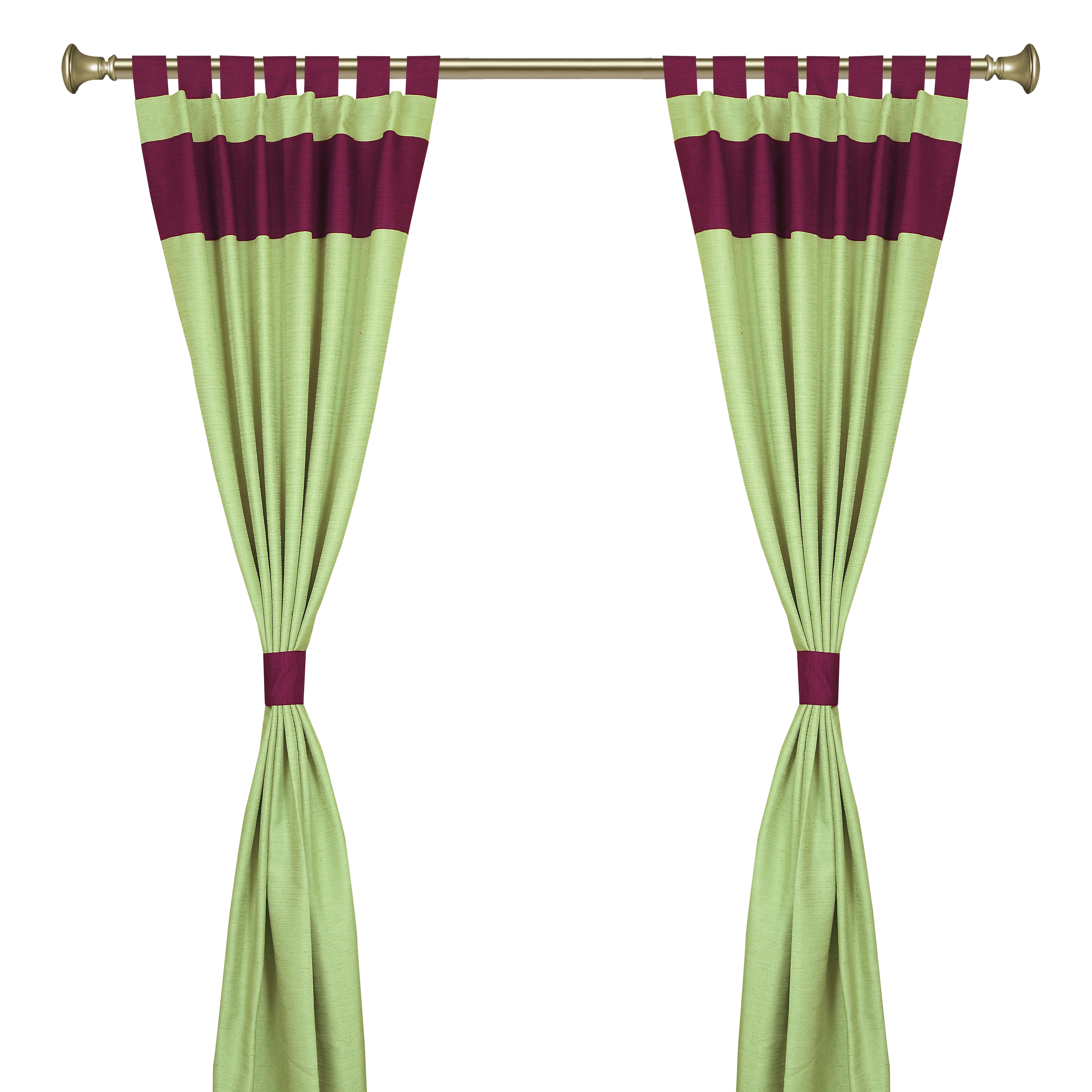 Olive Green Maroon Tab Top Raw Silk Curtain (43 in. x 96 in.) With ...