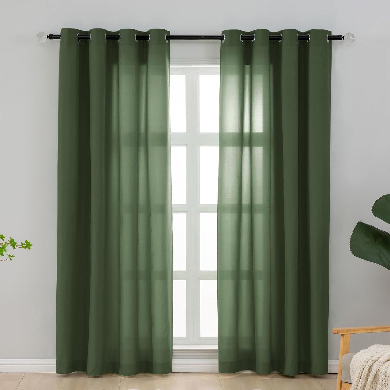 Olive Green Non-See-Through Privacy Curtains 63 Inch Length 2 Panels ...