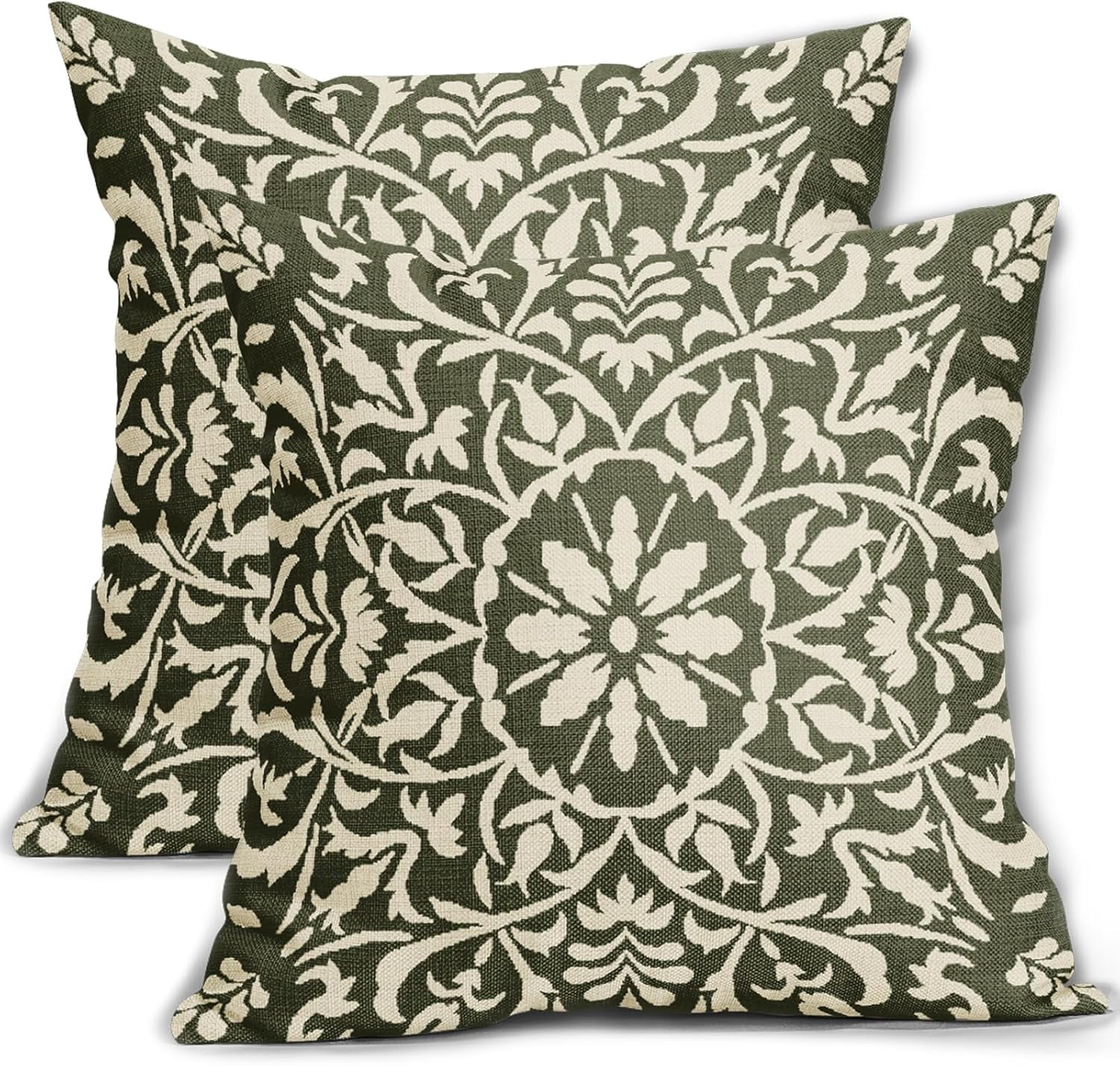 Olive Green Pillow Covers 18x18 Set of 2 Green Cream Bohemian Ethnic ...