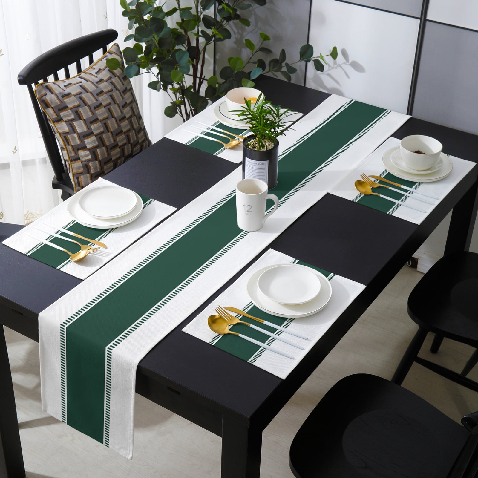 Olive Green Placemats Set of 4 with 70 Inches Long Table Runner,Purple ...