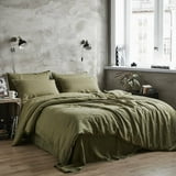 Olive Green Lightweight Duvet Set: Twin Size Washed Cotton Quilt Cover ...