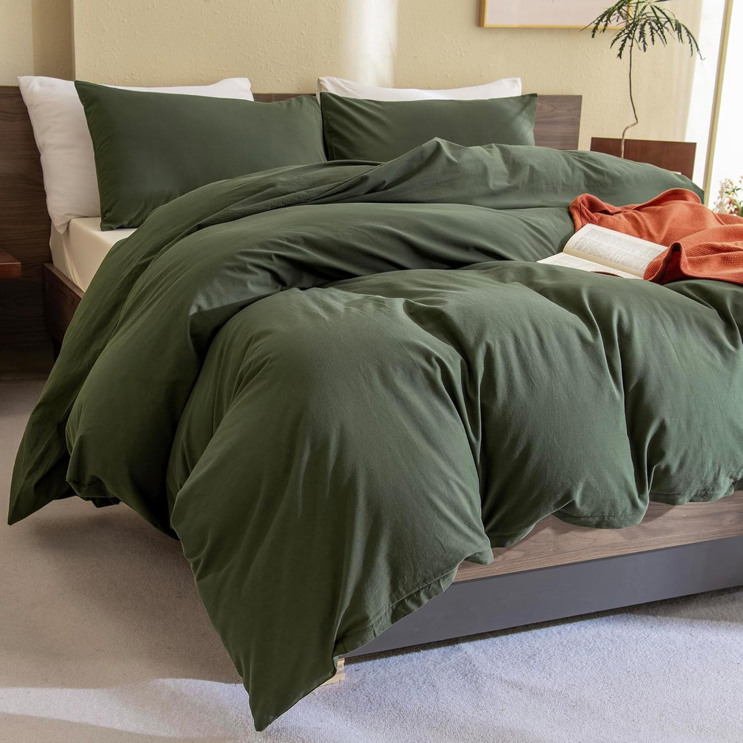 Olive Green Queen Size Comforter Set 100% Cotton,Dark Green Bedding ...
