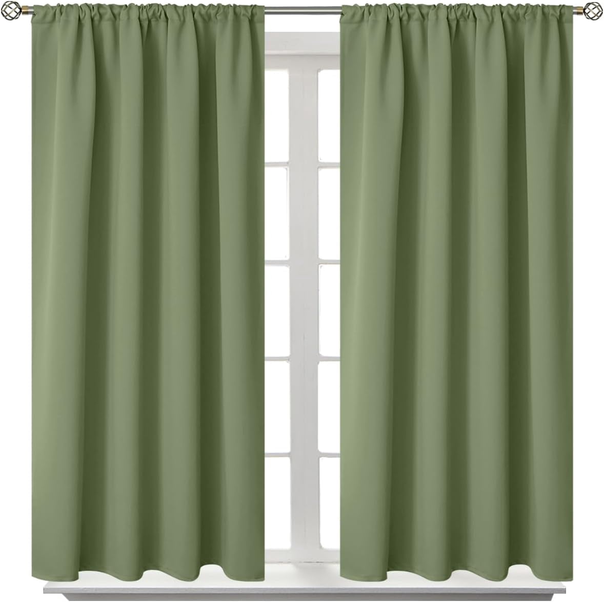 Olive Green Short Curtains for Kitchen Window 45 Inch Length - Rod ...