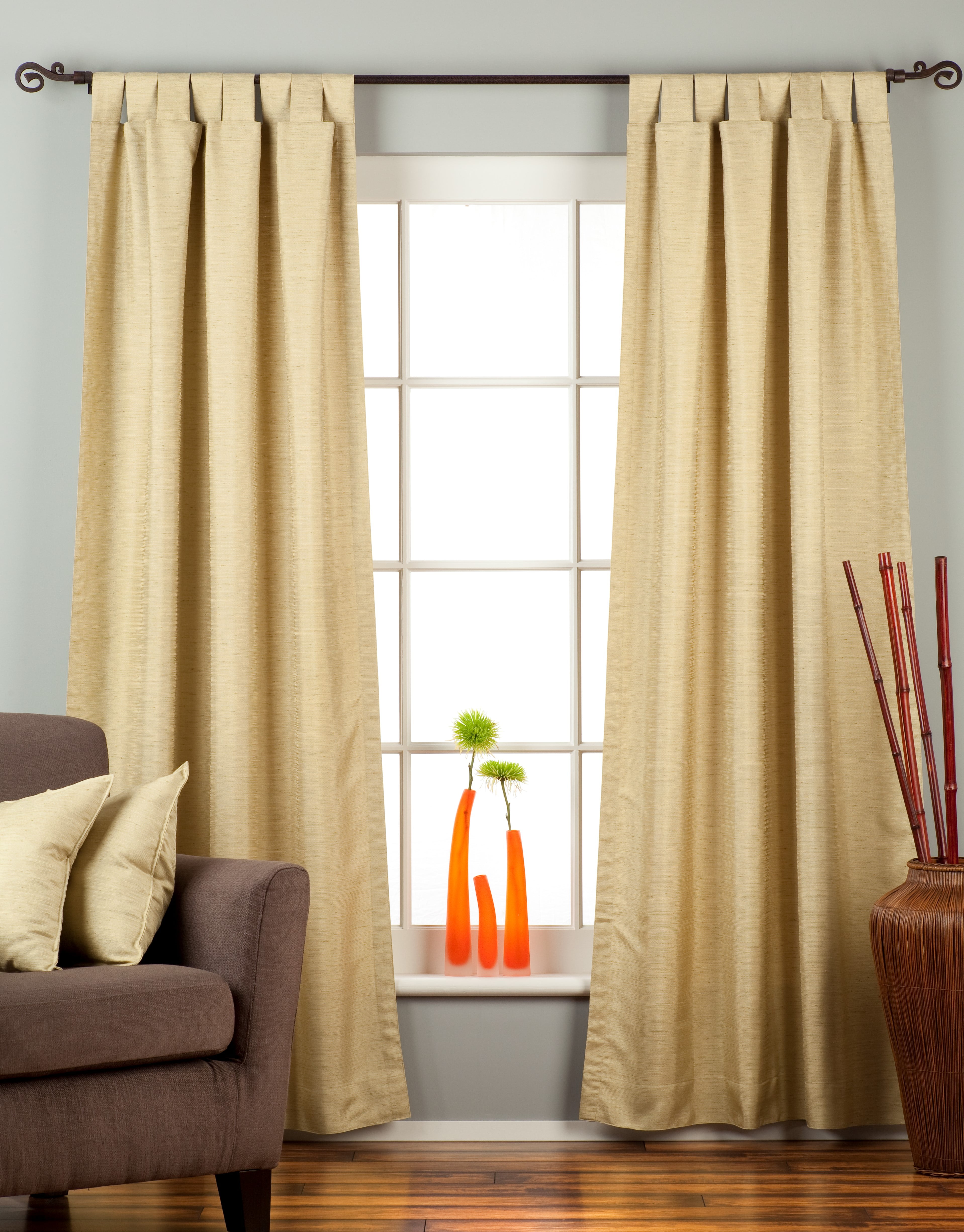 Olive Green Tab Top Matka Raw Silk Curtain / Drape - 60W x 63L - Piece ...