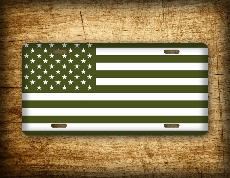 Olive Green Tactical American Flag License Plate Patriotic USA Military ...