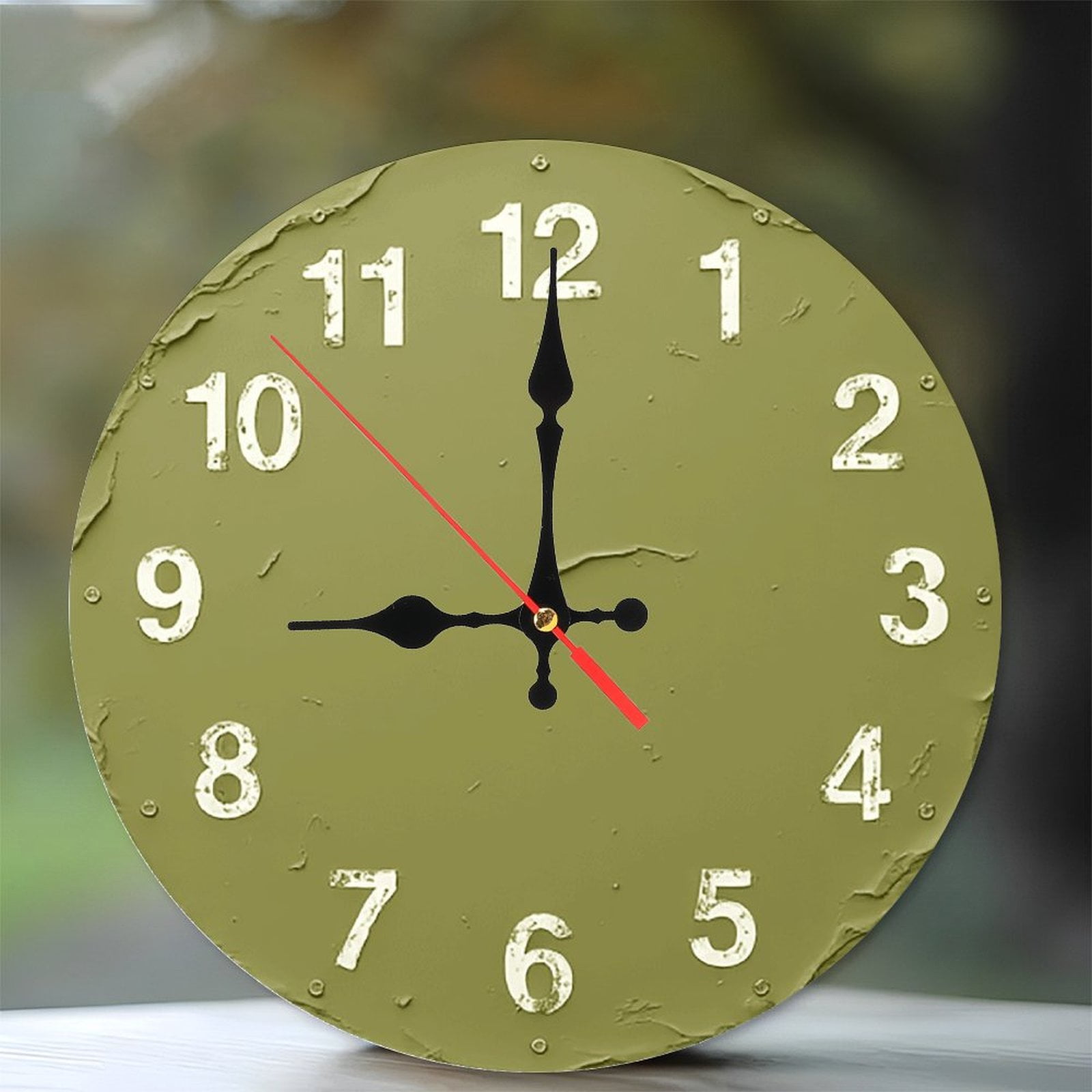 Olive Green Textured Wall Clock Farmhouse Decor 10-Inch Silent Wooden ...