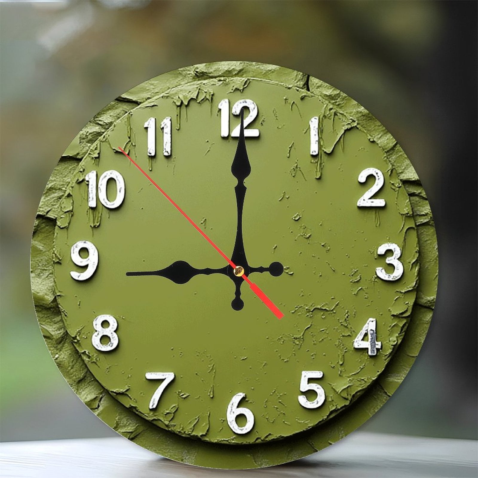 Olive Green Textured Wall Clock Large Round Home Decor 10-Inch Silent ...