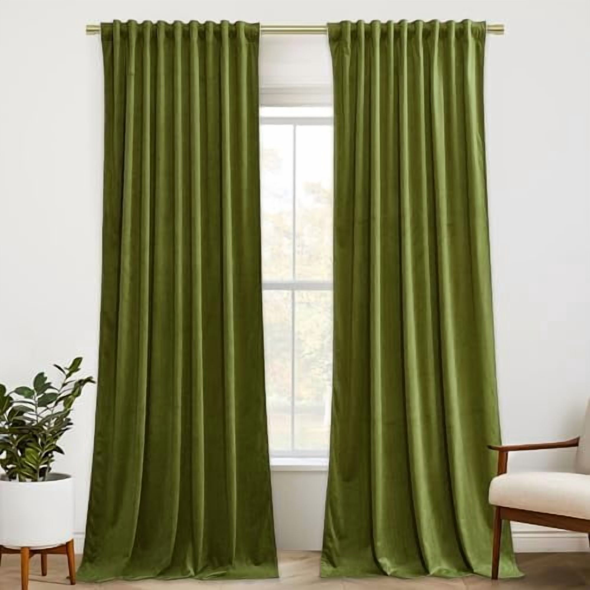 Olive Green Velvet Curtains 120 inches Long Luxury Back Tab High ...