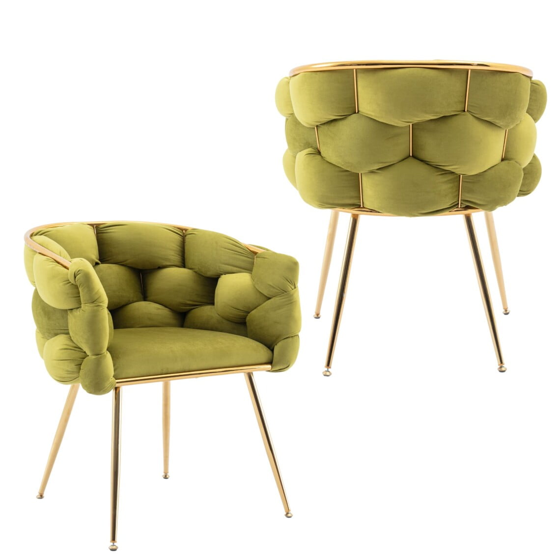 Olive Green Velvet Dining Chairs with Unique Knitting Process & Golden ...