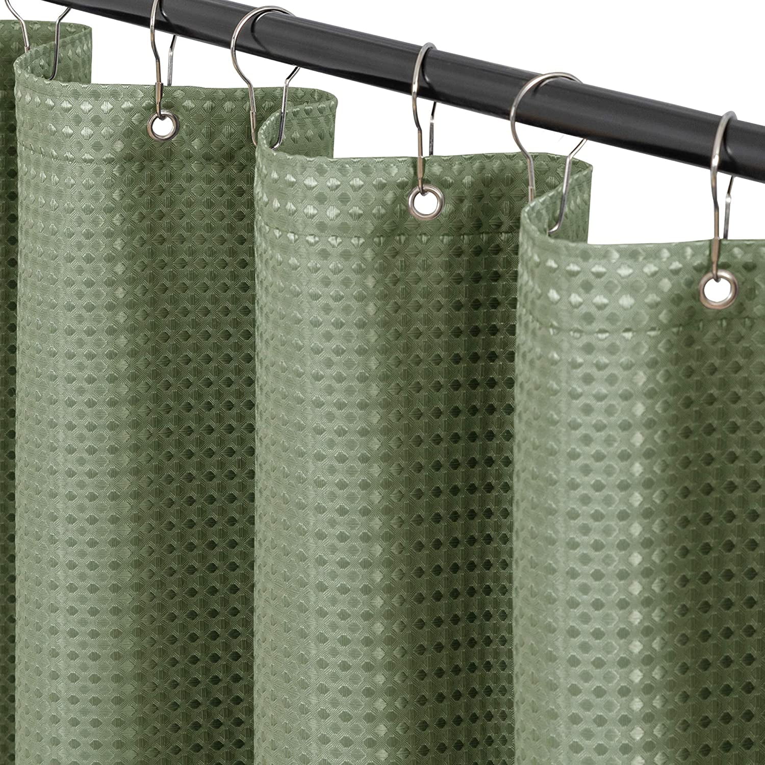 Olive Green Waffle Weave Shower Curtain Honeycomb Textured Waterproof ...