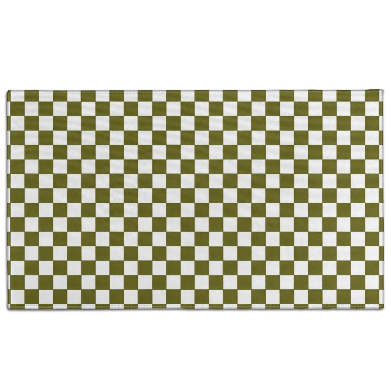 Olive Green and White Checkerboard Pattern Door Rugs,Washable Non Slip ...