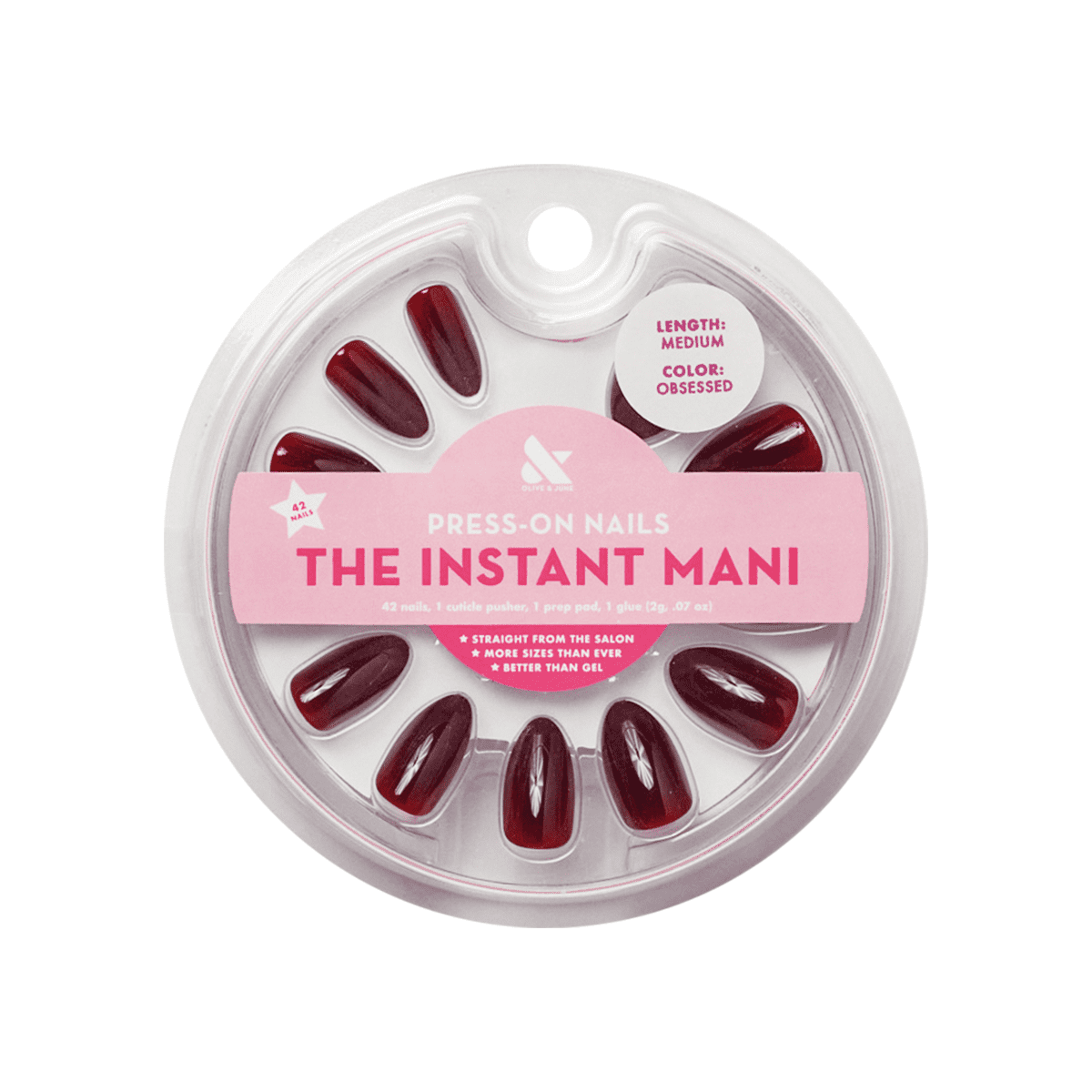 Olive & June Instant Mani Almond Medium Press-On Nails, Red, Obsessed ...