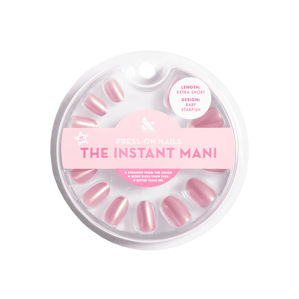 Olive & June Instant Mani Extra Short Round Press-On Nails, Pink, Baby ...