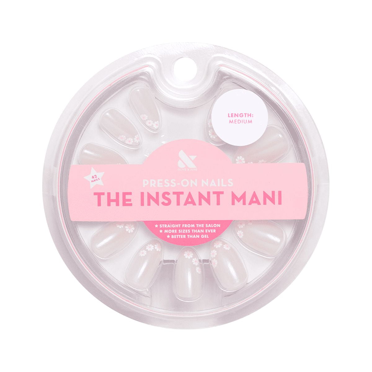 Olive & June Instant Mani Medium Almond Press-On Nails, Floral French ...