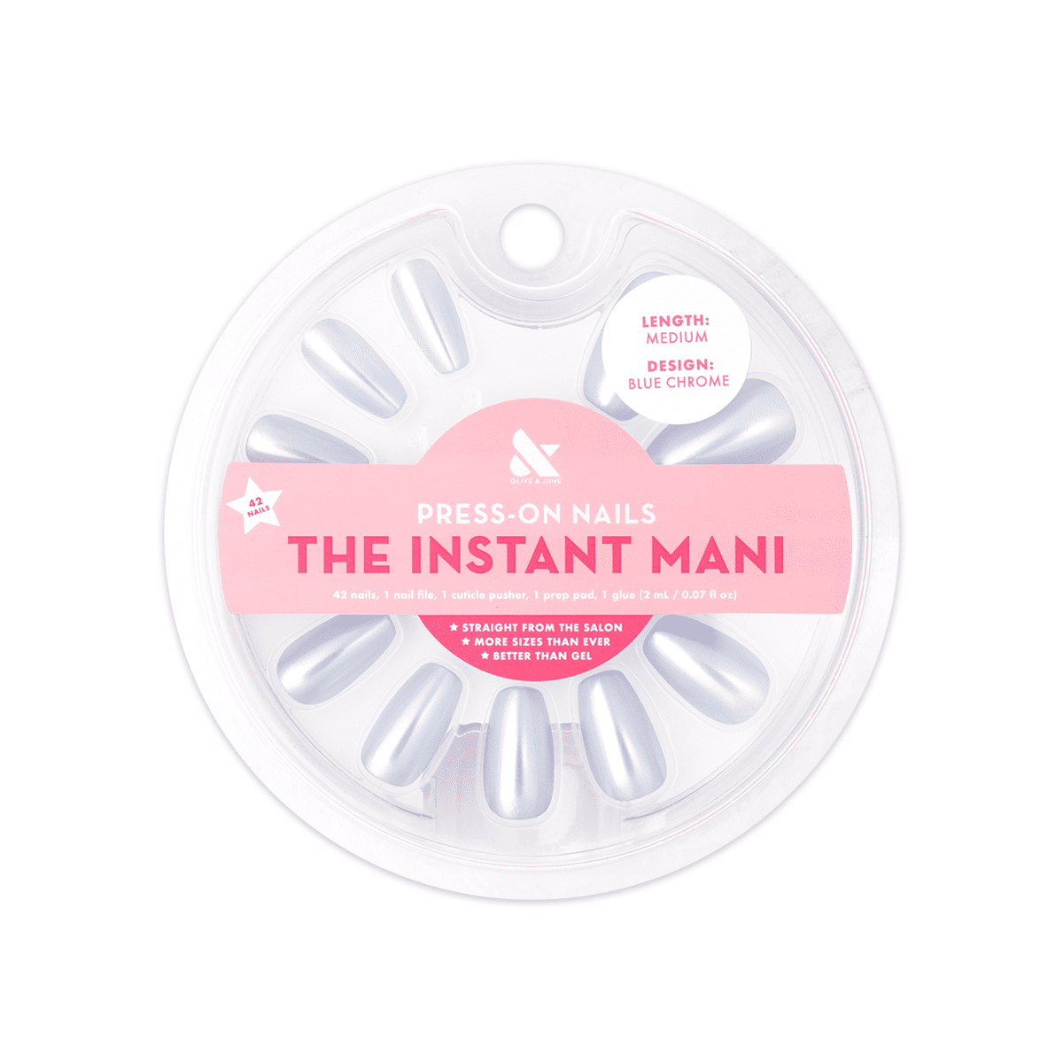 Olive & June Instant Mani Medium Coffin Press-On Nails, Blue Chrome, 42 Pieces - Walmart.com