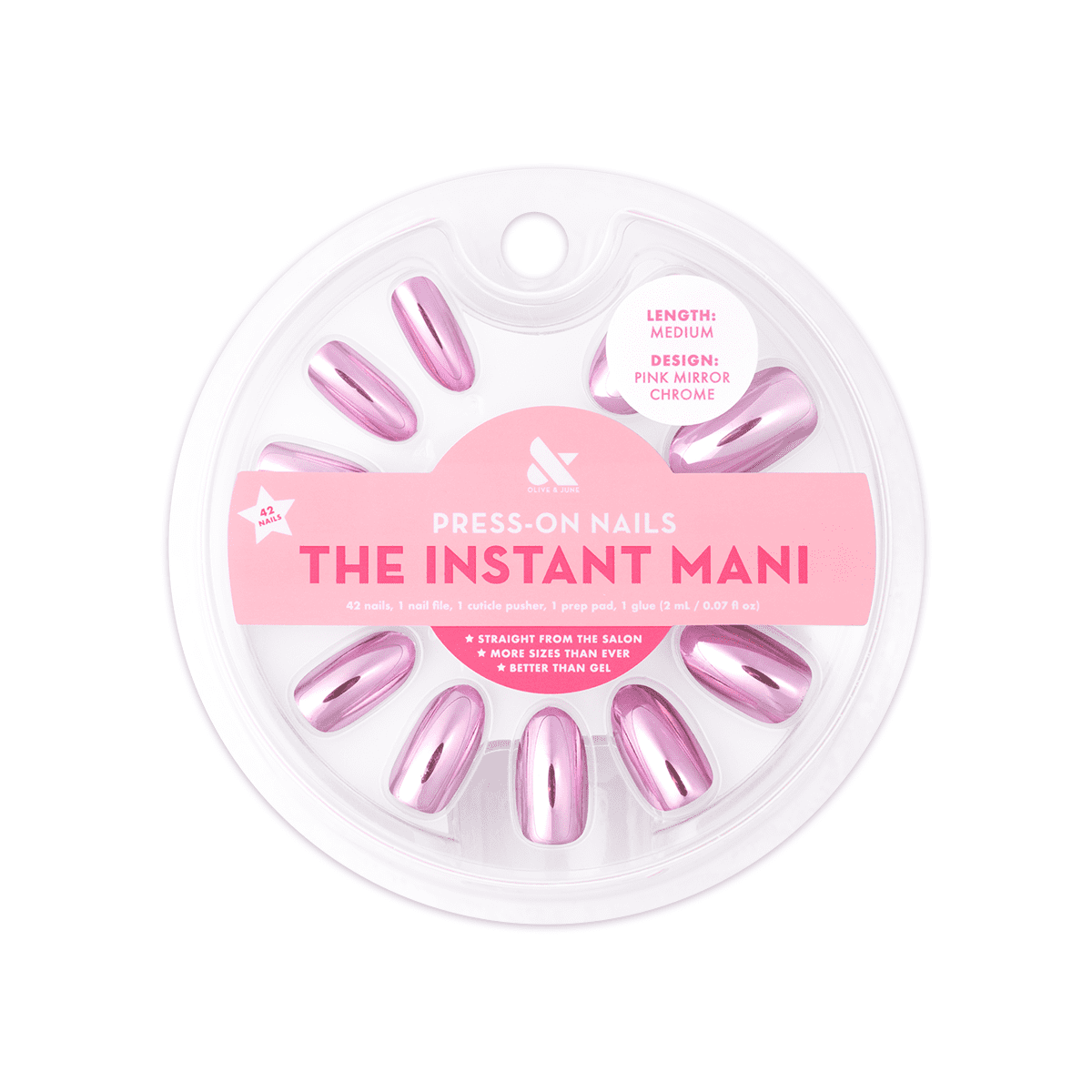 Olive & June Instant Mani Medium Oval Press-On Nails, Pink Mirror Chrome, 42 Pieces - Walmart.com