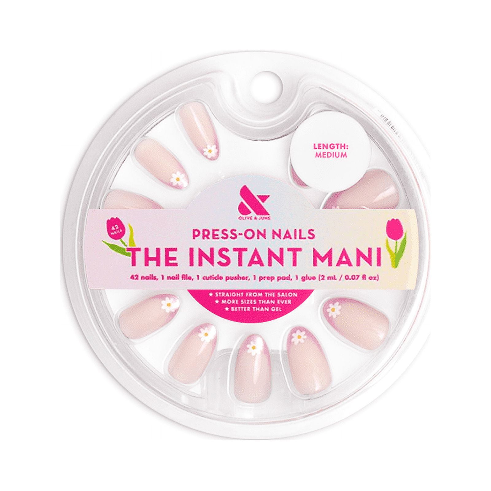 Olive & June Instant Mani Medium Oval Press-On Nails, Pink, Shimmer ...