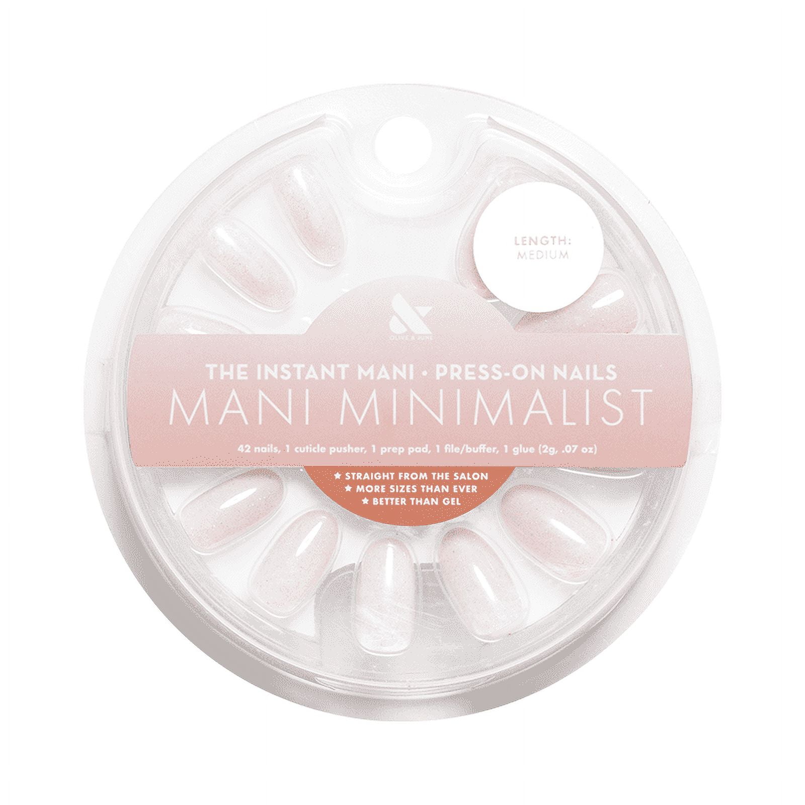 Olive & June Instant Mani Minimalist Oval Medium Press-On Nails, Milky Micro Glitter, 42 Pieces ...