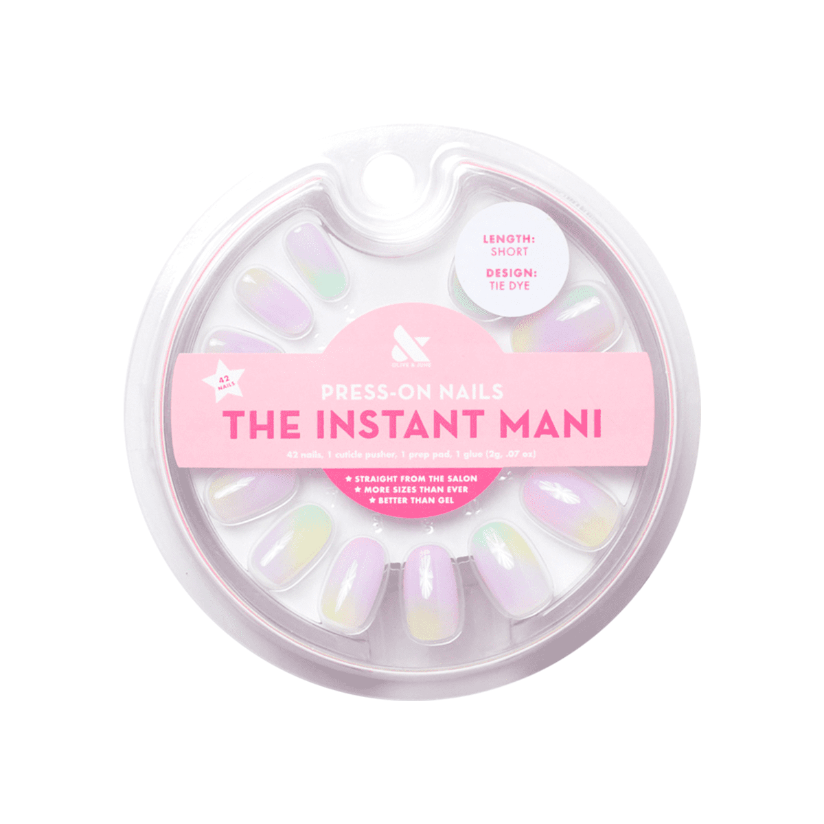 Olive & June Instant Mani Round Short Press-On Nails, Multi-Color, Tye ...