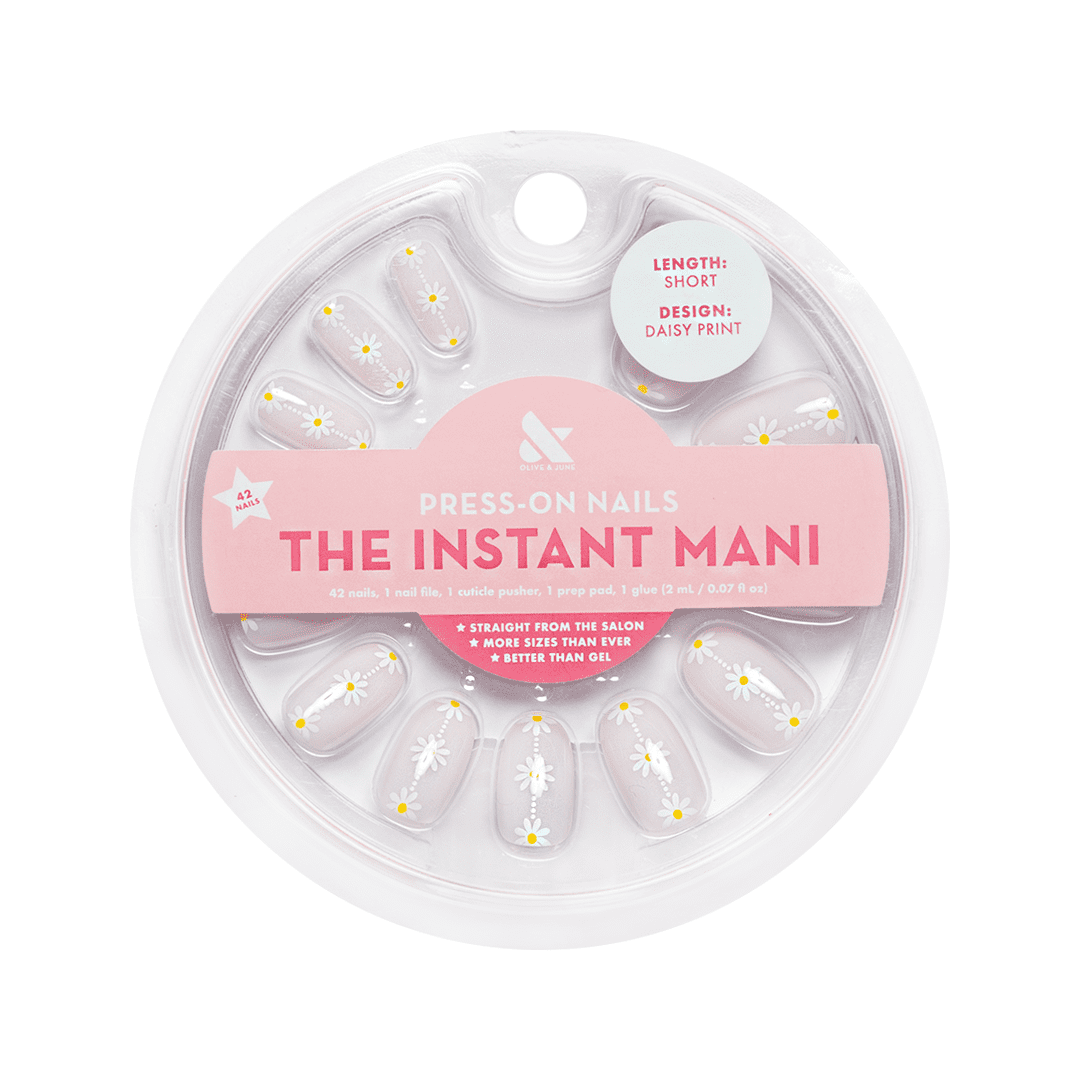Olive & June Instant Mani Round Short Press-On Nails, Pink, Daisy Chain ...