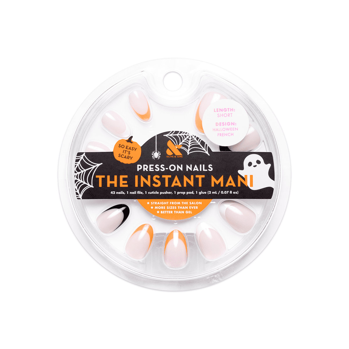 Olive & June Instant Mani Short Almond Press-On Nails, Halloween French ...